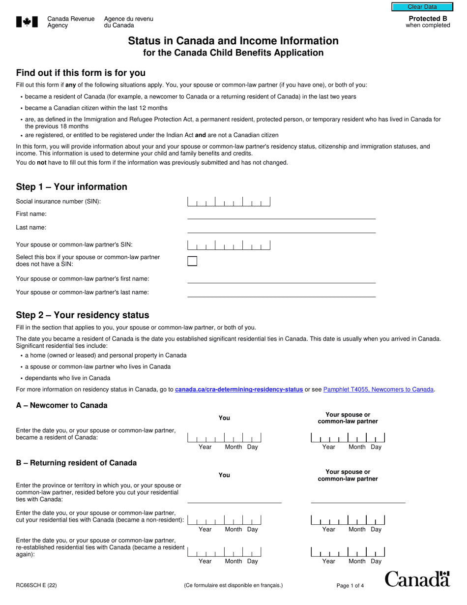 Form RC66SCH Download Fillable PDF or Fill Online Status in Canada and ...