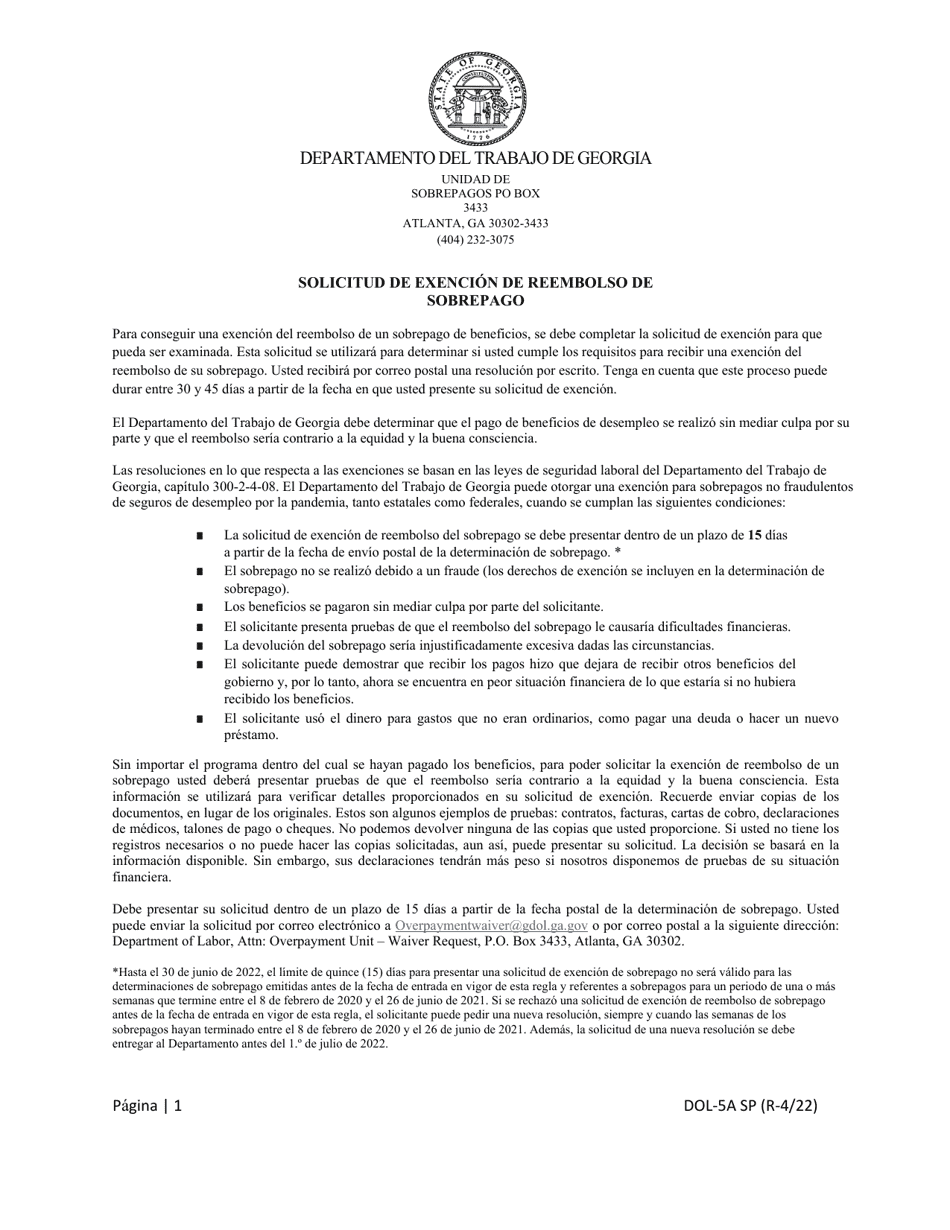 Formulario DOL-5A SP - Fill Out, Sign Online and Download Printable PDF ...