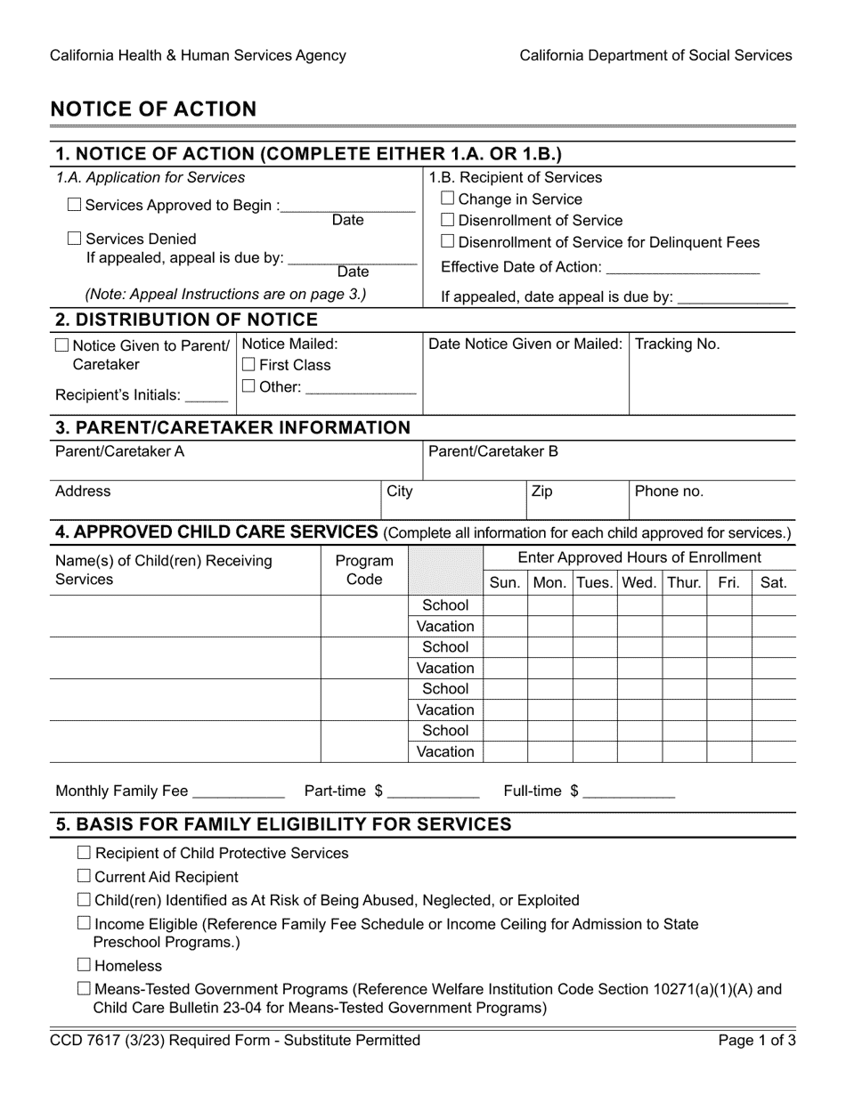 Form CCD7617 Download Fillable PDF or Fill Online Notice of Action, California | Templateroller