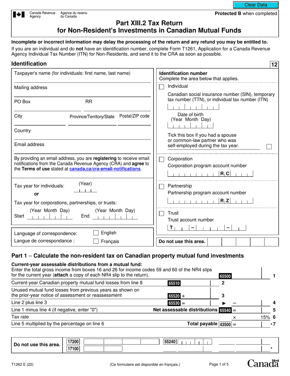 Form T1262 Part XIII.2 Download Fillable PDF or Fill Online Tax Return ...