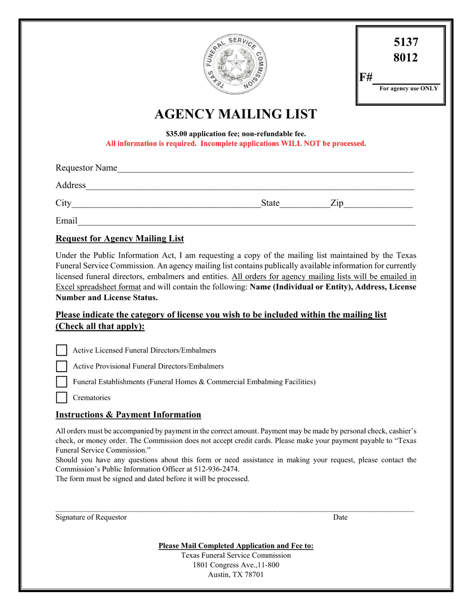 Texas Mailing List Order Form - Fill Out, Sign Online and Download PDF ...