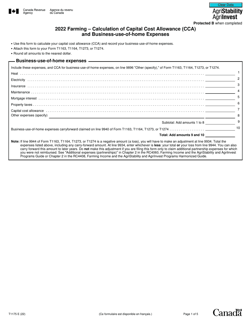 Form T1175 Download Fillable PDF or Fill Online Farming - Calculation ...