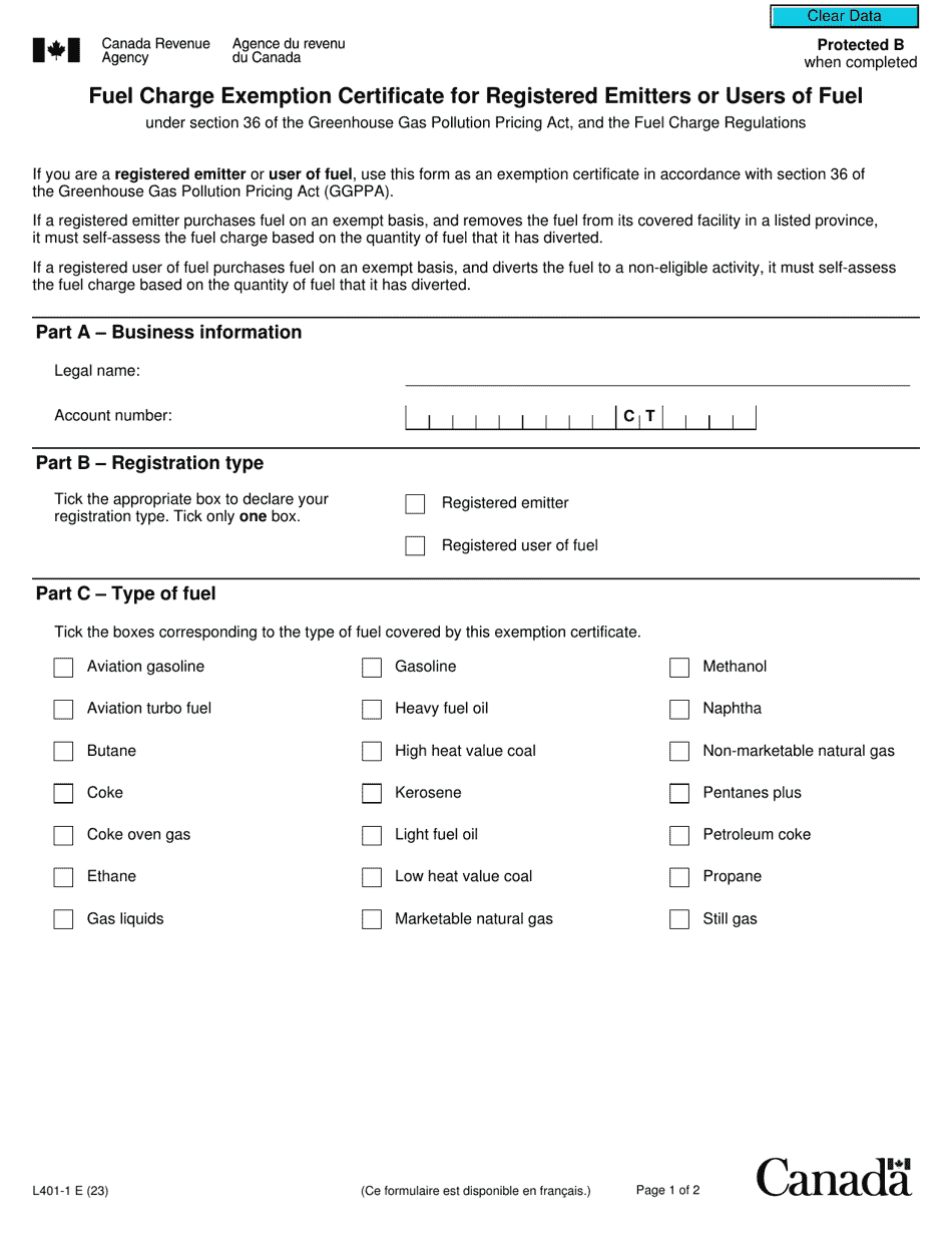 Form L401-1 Download Fillable PDF or Fill Online Fuel Charge Exemption ...