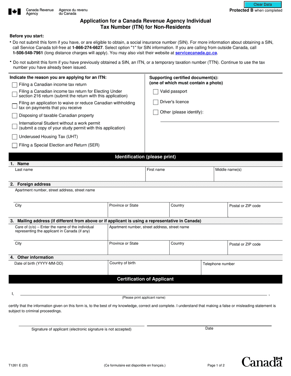 Form T1261 Download Fillable PDF or Fill Online Application for a ...