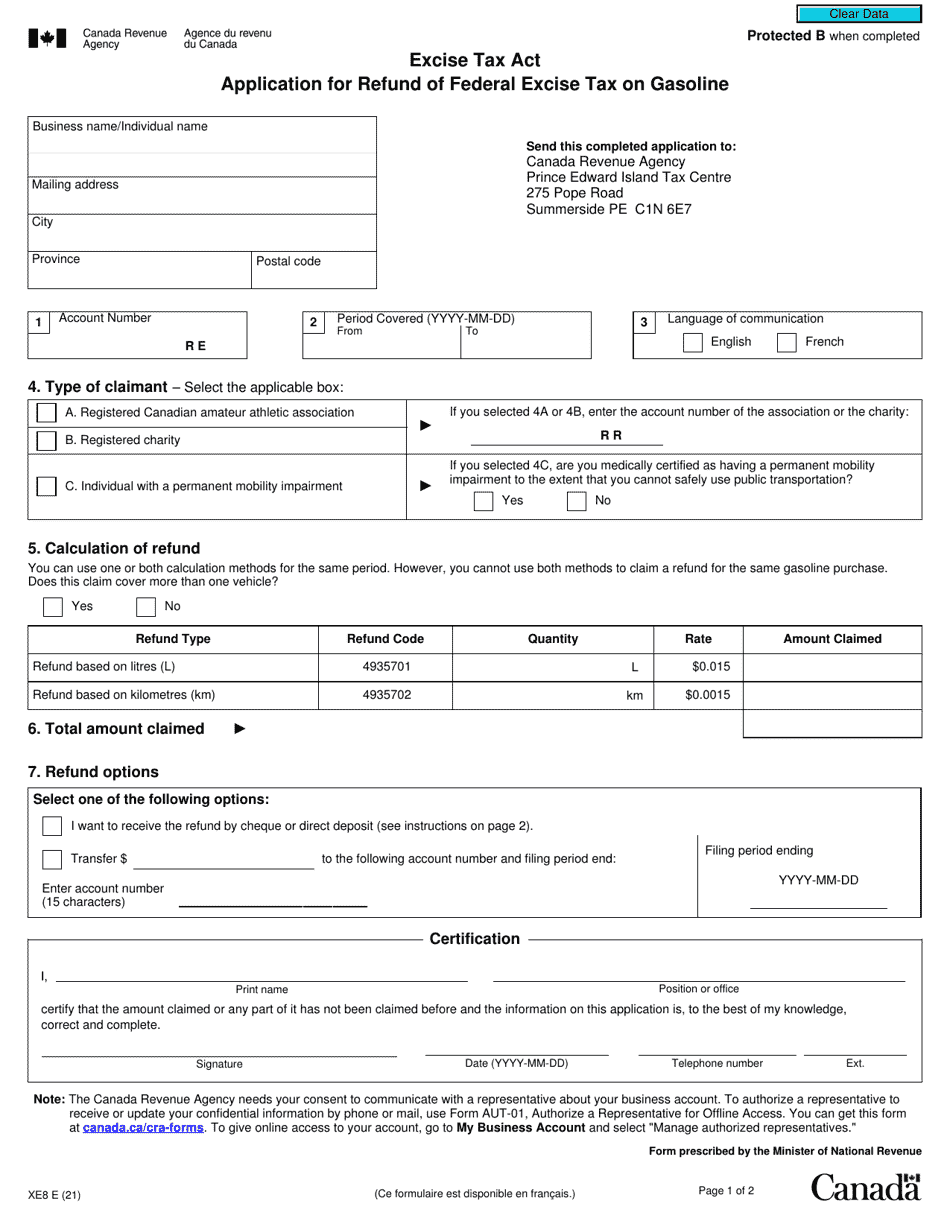 Form XE8 - Fill Out, Sign Online and Download Fillable PDF, Canada ...