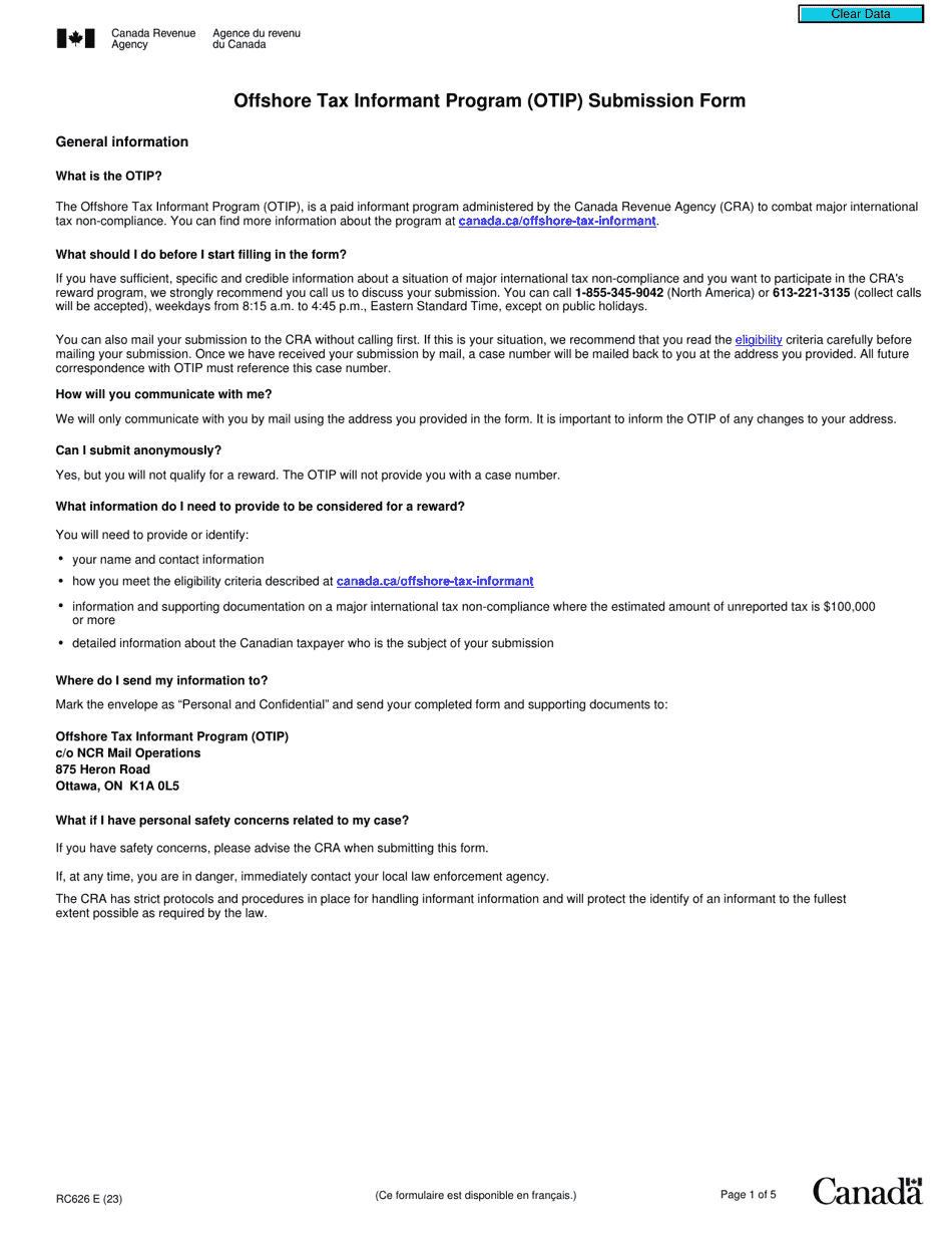 Form RC626 Download Fillable PDF or Fill Online Offshore Tax Informant ...