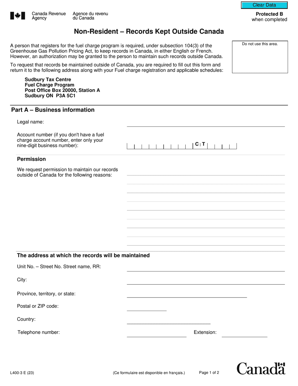 Form L400-3 Download Fillable PDF or Fill Online Non-resident - Records ...