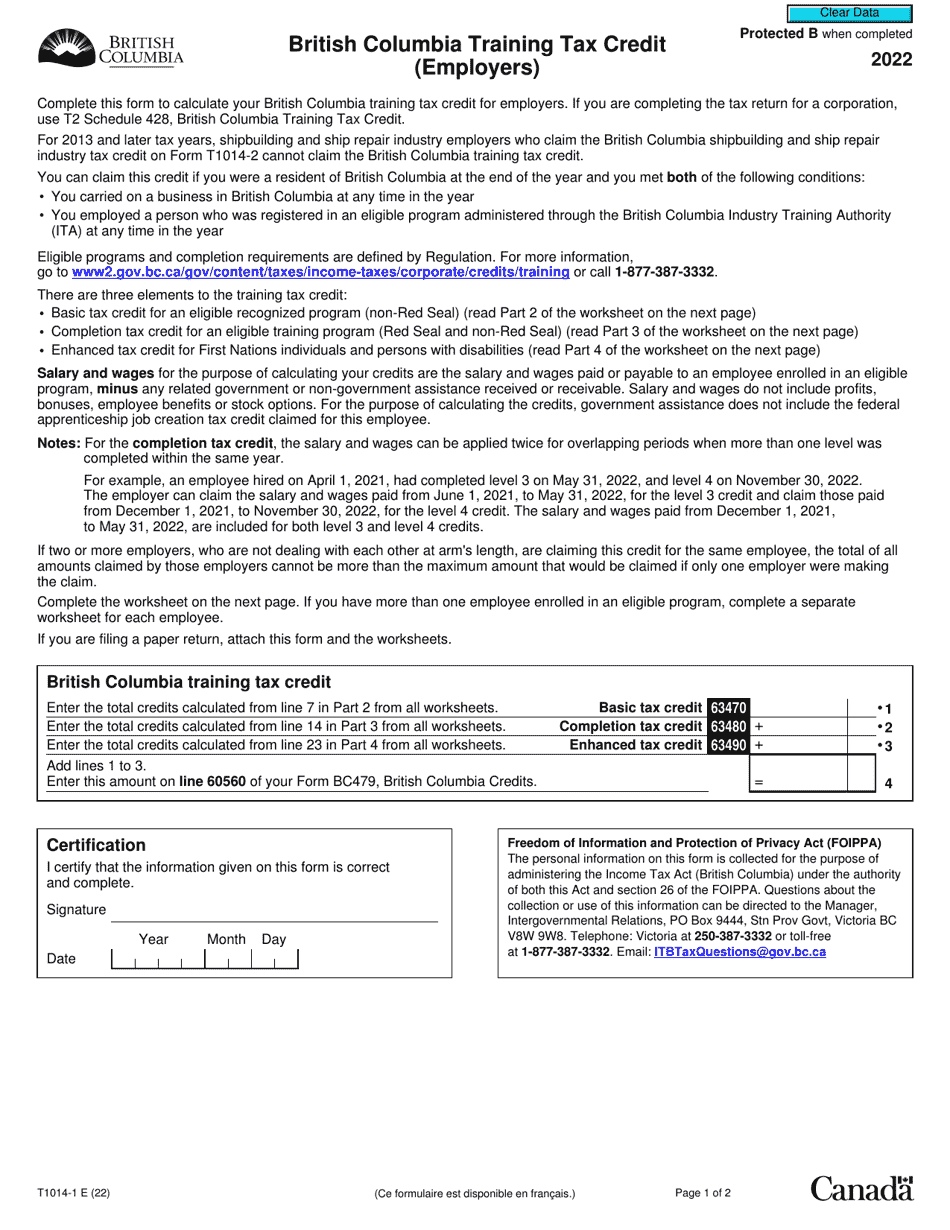 Form T1014-1 - 2022 - Fill Out, Sign Online and Download Fillable PDF ...