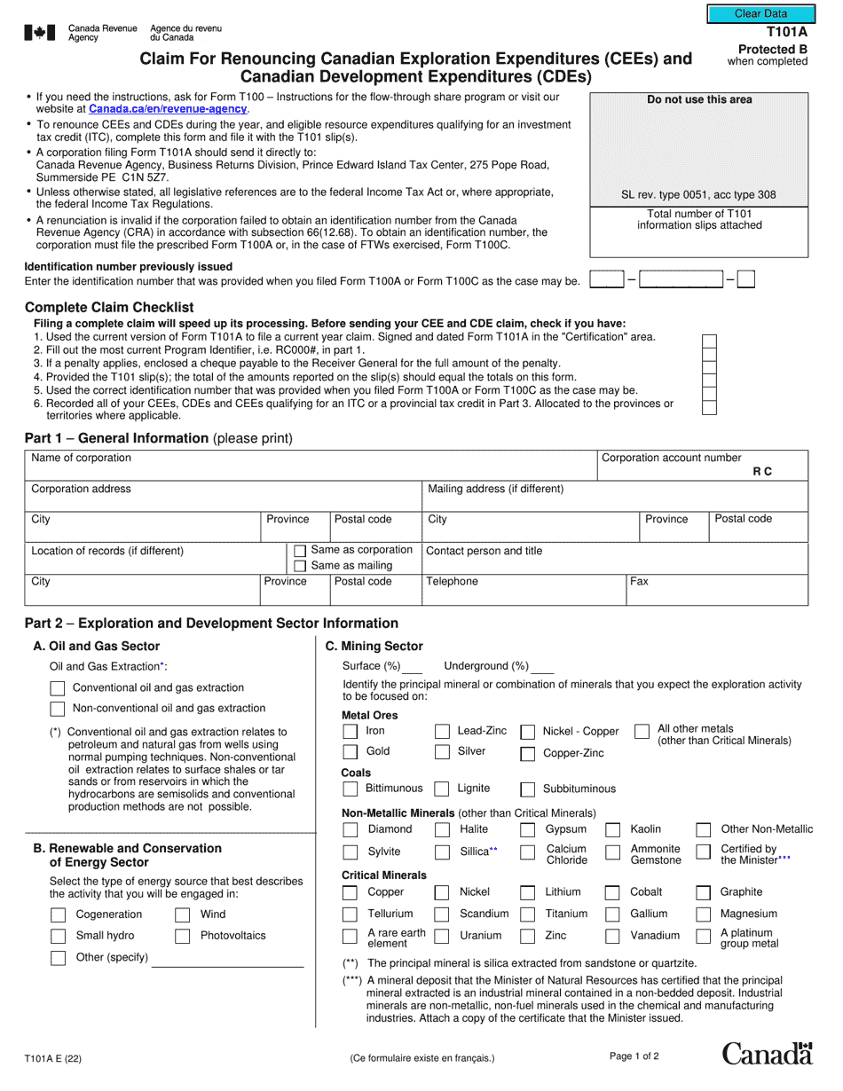 Form T101A Download Fillable PDF or Fill Online Claim for Renouncing ...