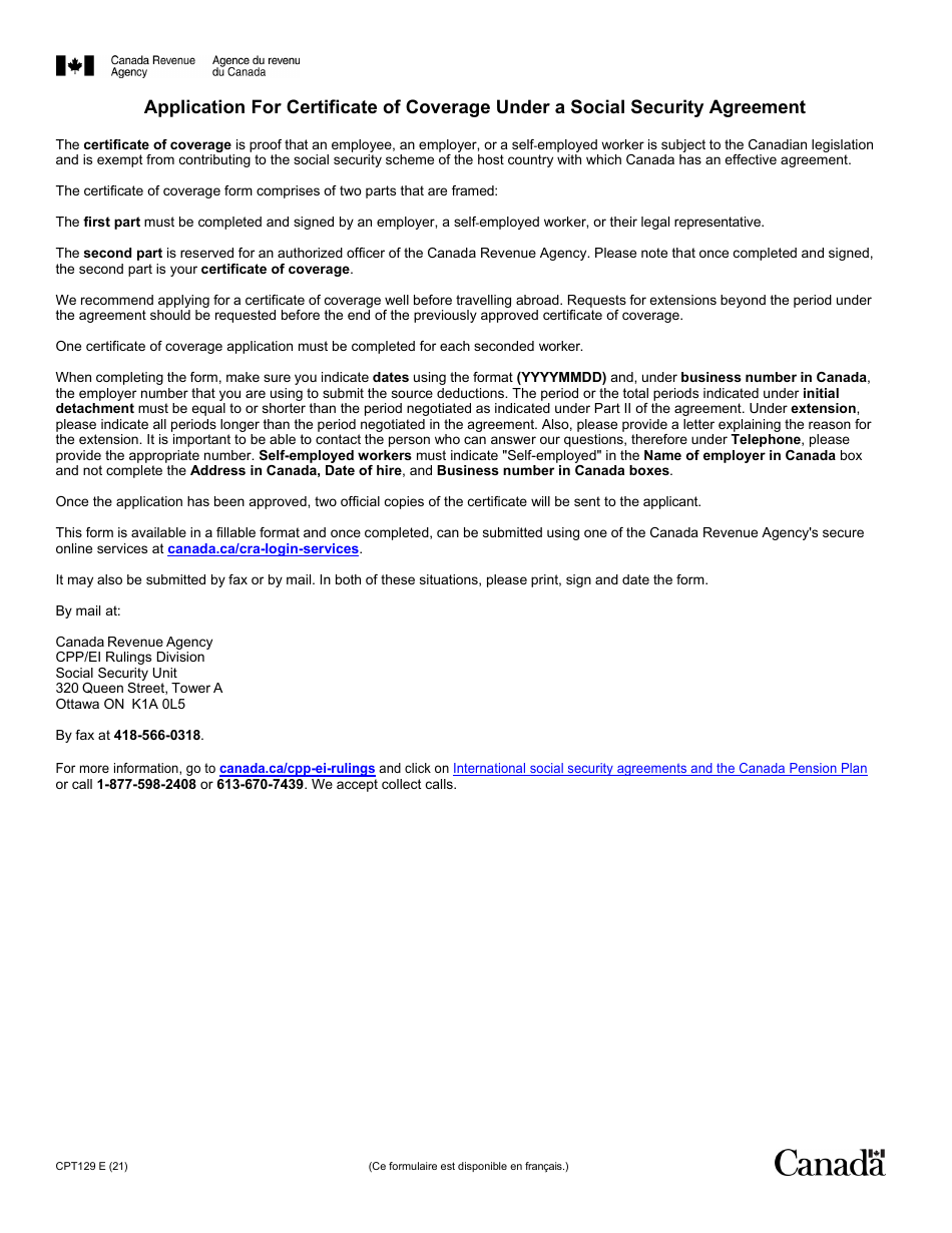 Form CPT129 - Fill Out, Sign Online and Download Fillable PDF, Canada ...