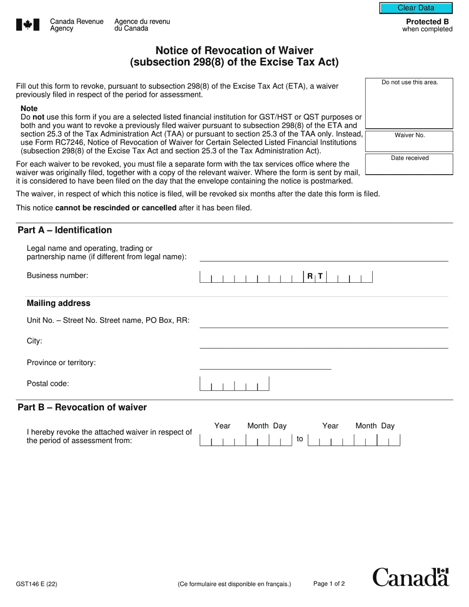 Form GST146 Download Fillable PDF or Fill Online Notice of Revocation ...
