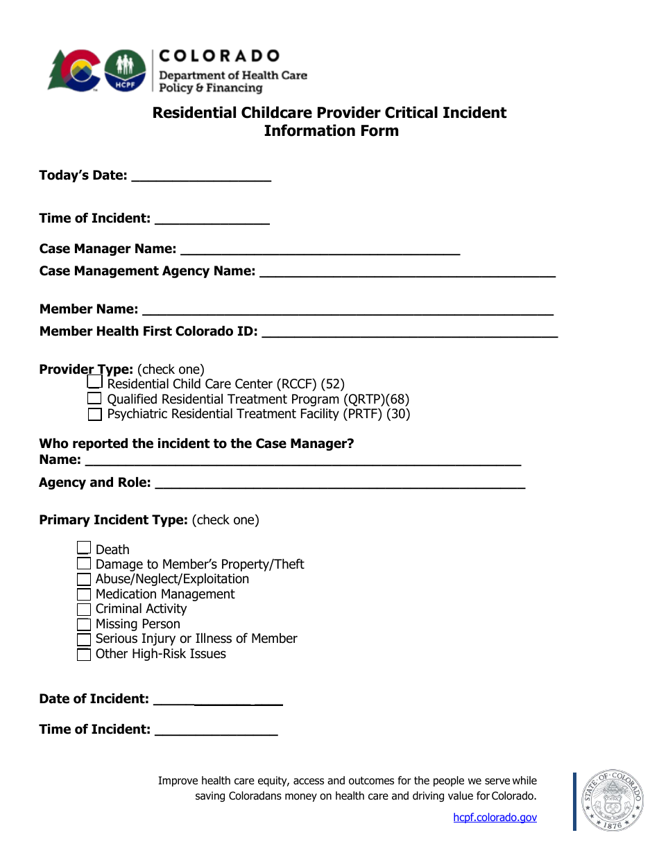 Colorado Residential Childcare Provider Critical Incident Information ...