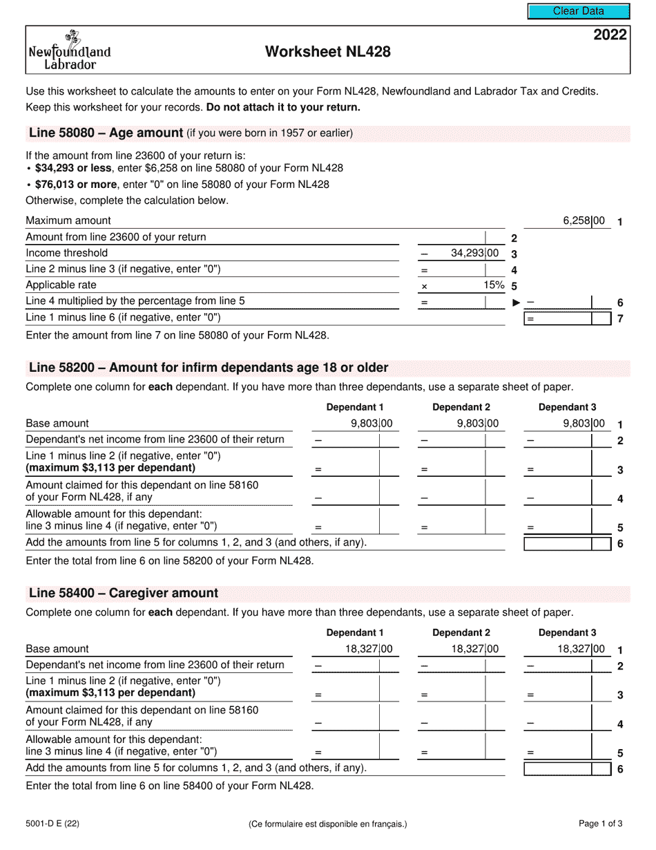 Form 5001-D Worksheet NL428 - 2022 - Fill Out, Sign Online and Download ...