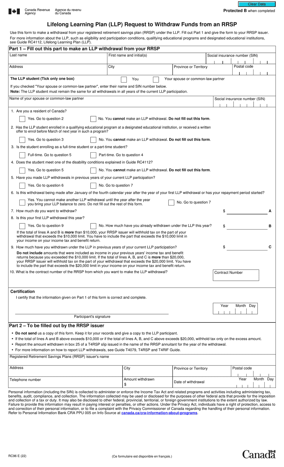 Form RC96 Download Fillable PDF or Fill Online Lifelong Learning Plan ...