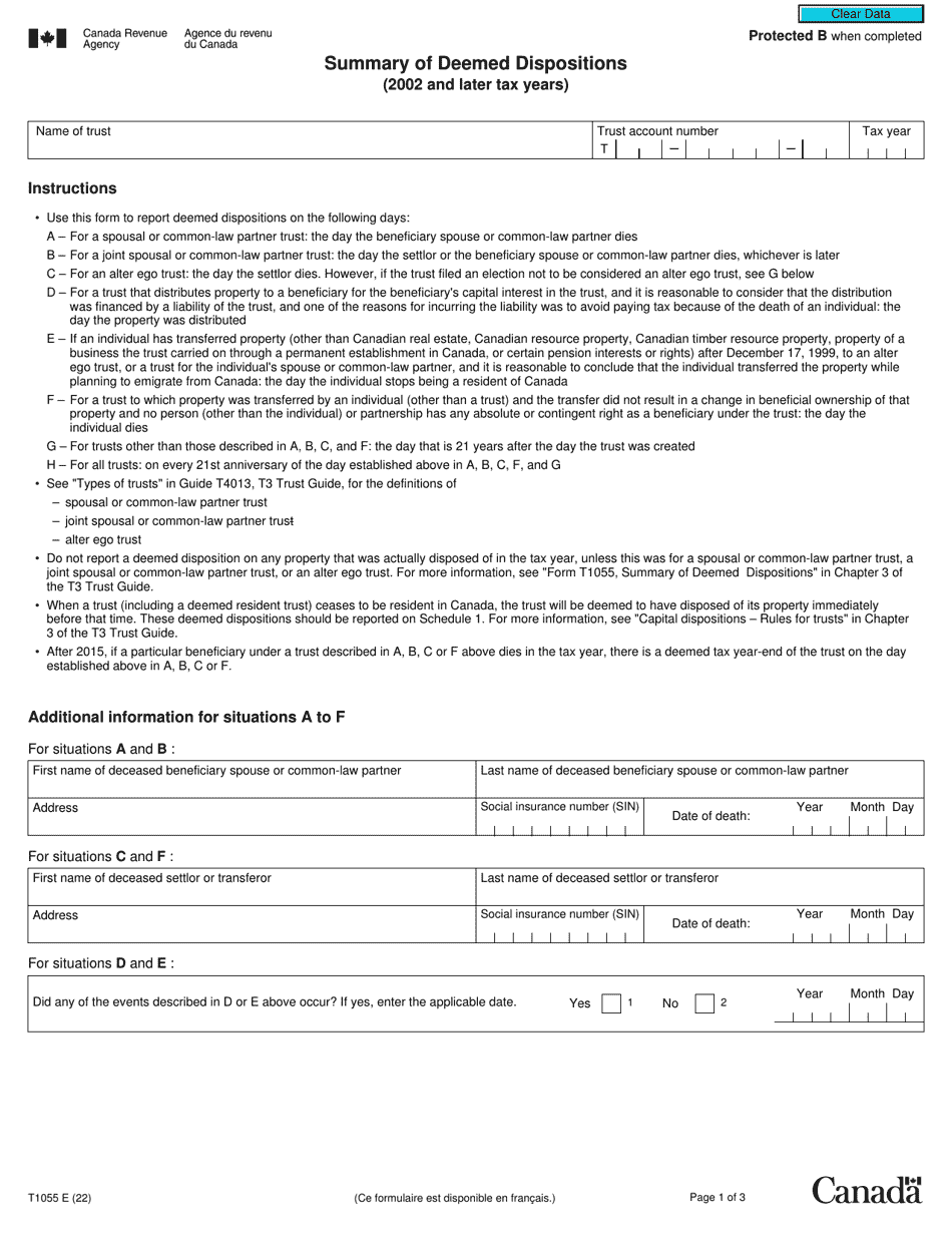 Form T1055 Download Fillable PDF or Fill Online Summary of Deemed ...