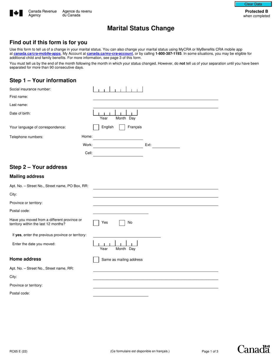 Form RC65 - Fill Out, Sign Online and Download Fillable PDF, Canada ...