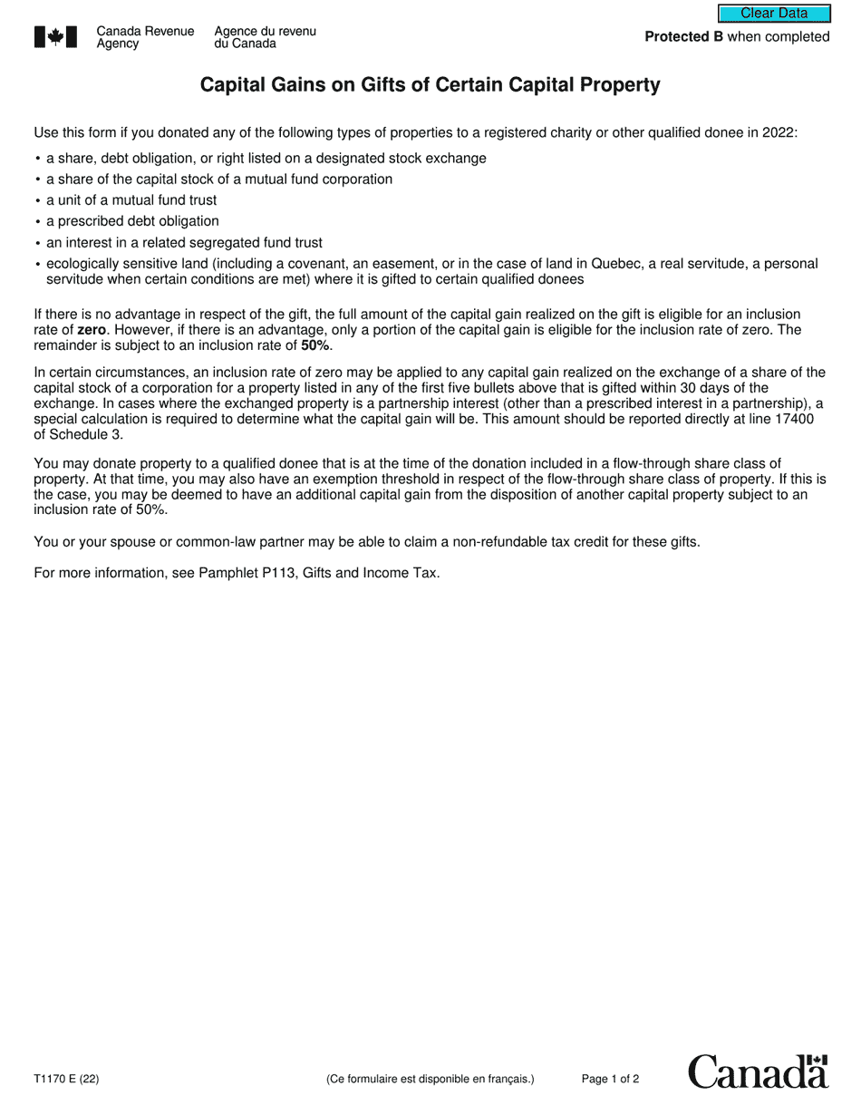 Form T1170 - 2022 - Fill Out, Sign Online and Download Fillable PDF ...
