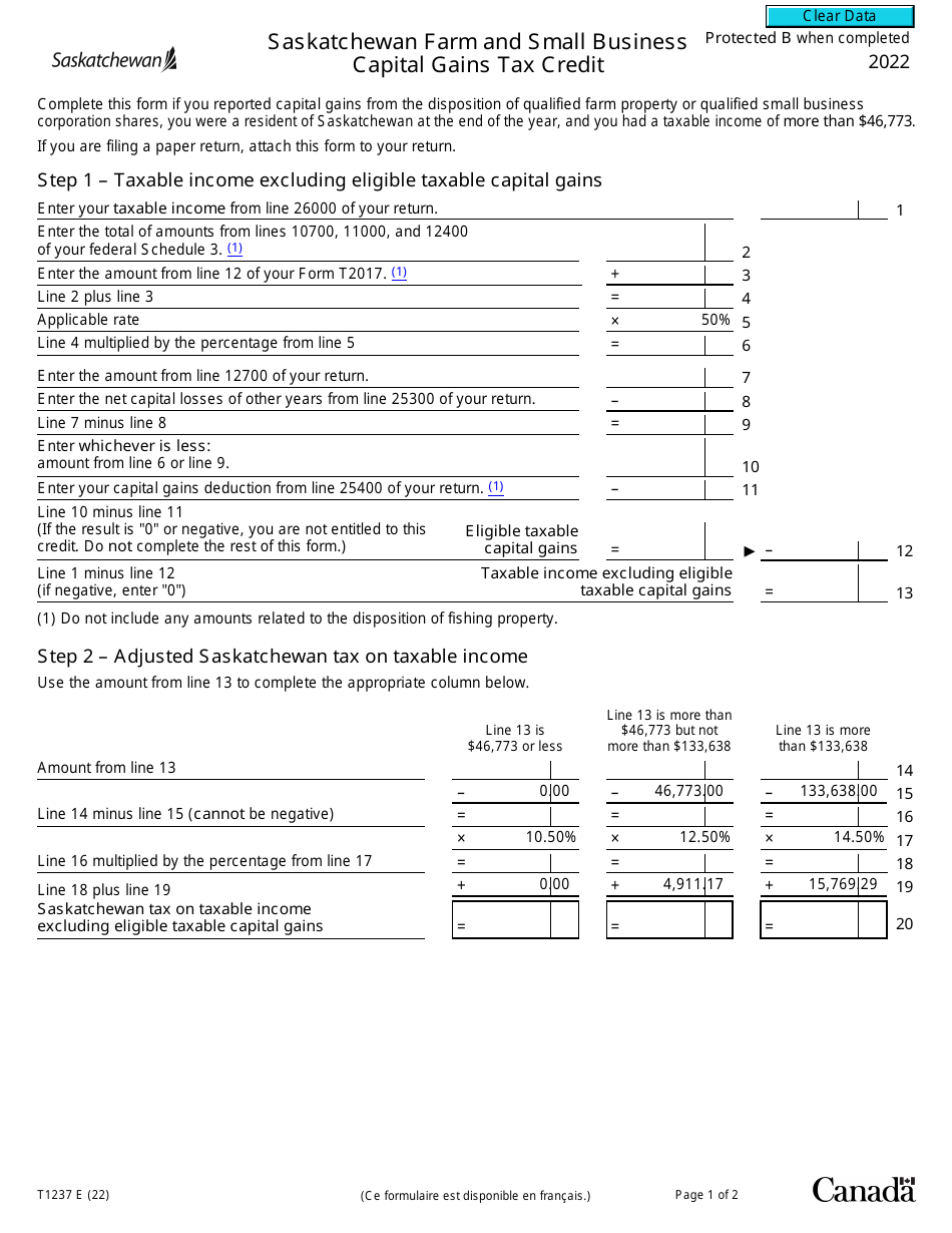 Form T1237 Download Fillable PDF or Fill Online Saskatchewan Farm and ...