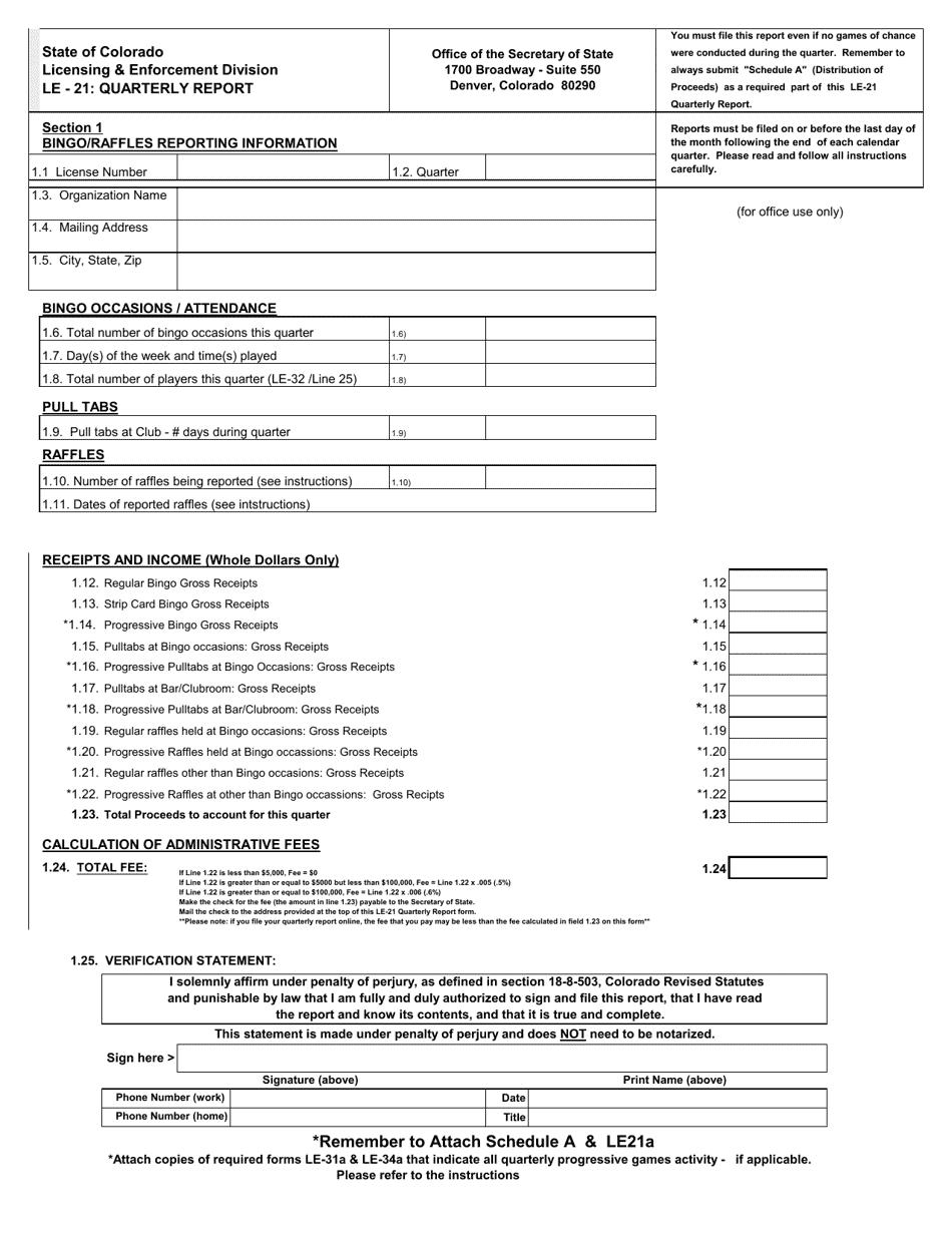 Form LE-21 - Fill Out, Sign Online and Download Fillable PDF, Colorado ...