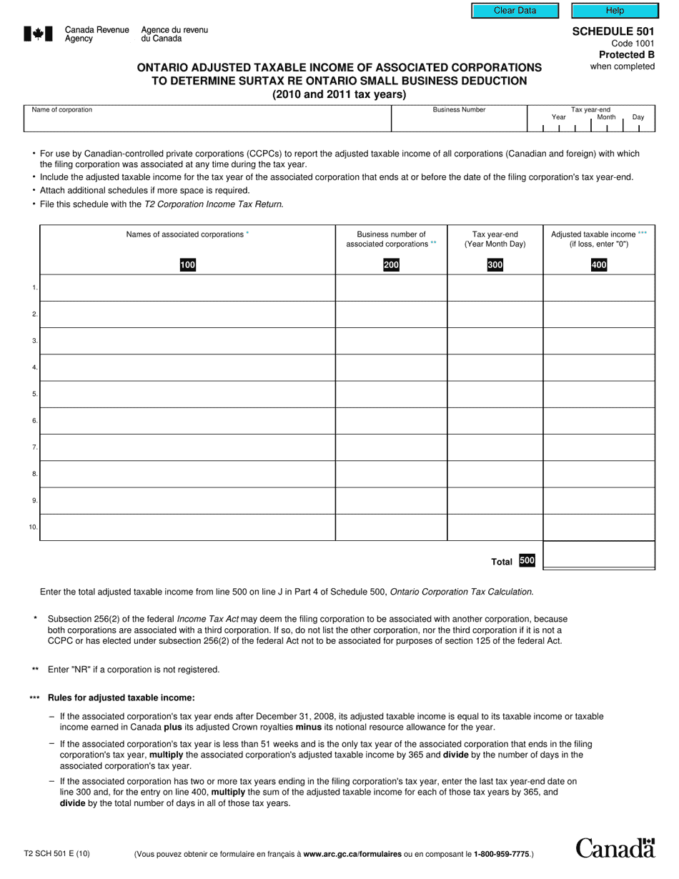 Form T2 Schedule 501 - Fill Out, Sign Online and Download Fillable PDF ...