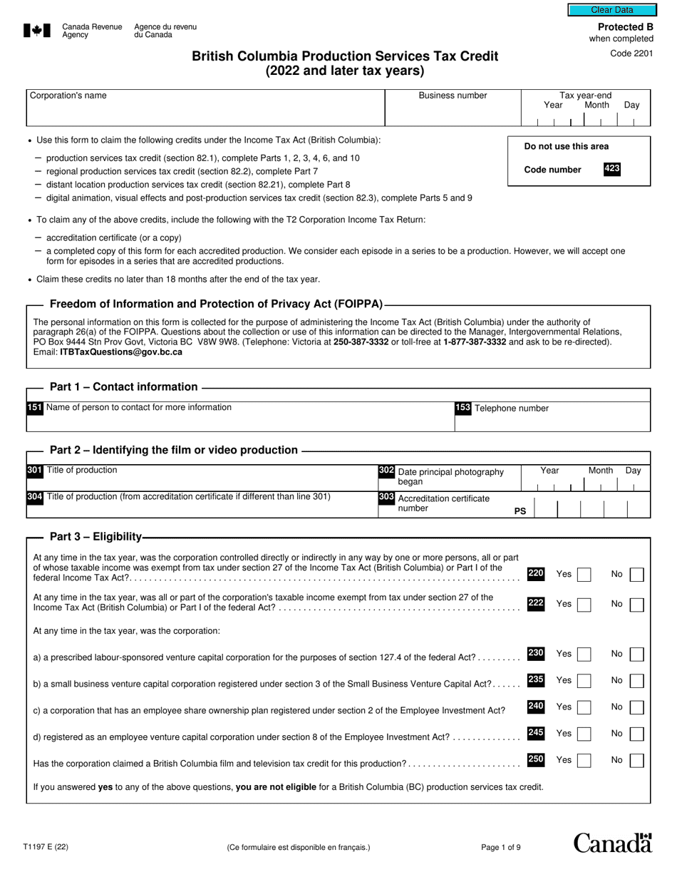 Form T1197 - Fill Out, Sign Online and Download Fillable PDF, Canada ...