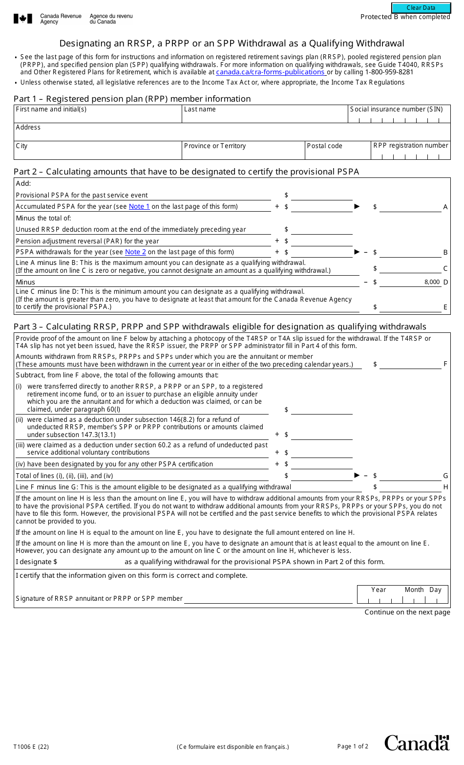 Form T1006 - Fill Out, Sign Online and Download Fillable PDF, Canada ...