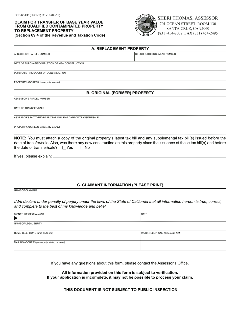 Form BOE-65-CP - Fill Out, Sign Online and Download Fillable PDF ...