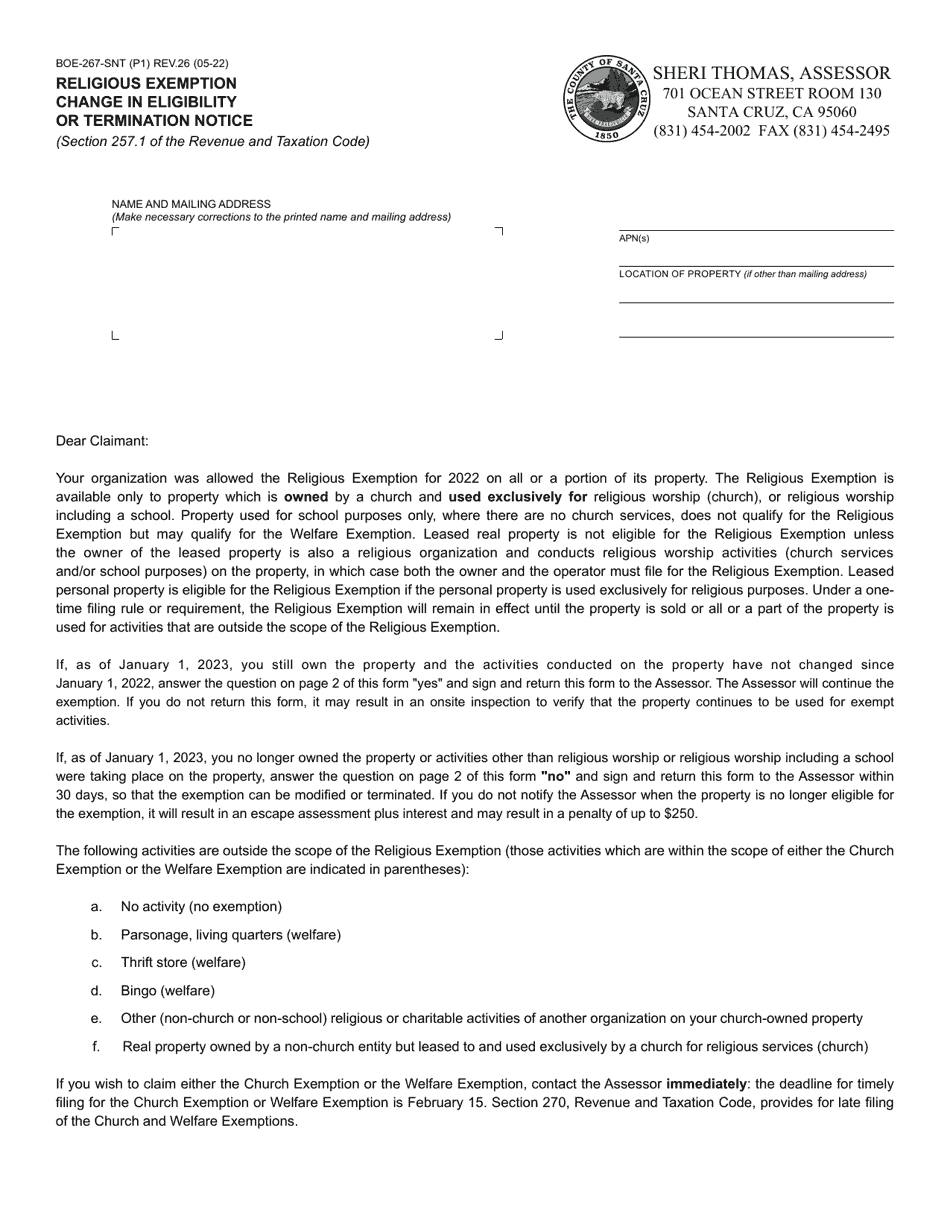 Form BOE-267-SNT - Fill Out, Sign Online and Download Fillable PDF ...