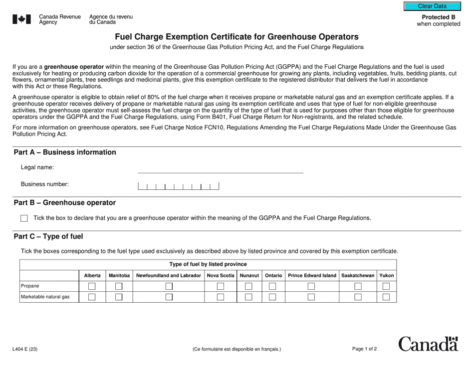 Form L404 Download Fillable PDF or Fill Online Fuel Charge Exemption ...
