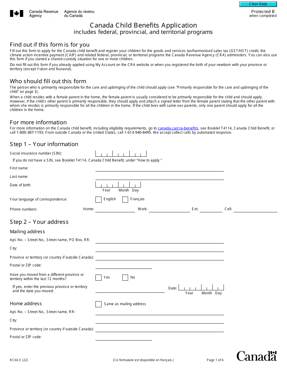 Form RC66 - Fill Out, Sign Online and Download Fillable PDF, Canada ...