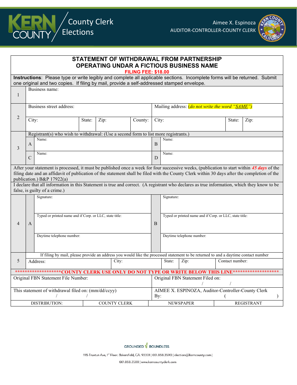 Kern County, California Statement of Withdrawal From Partnership ...