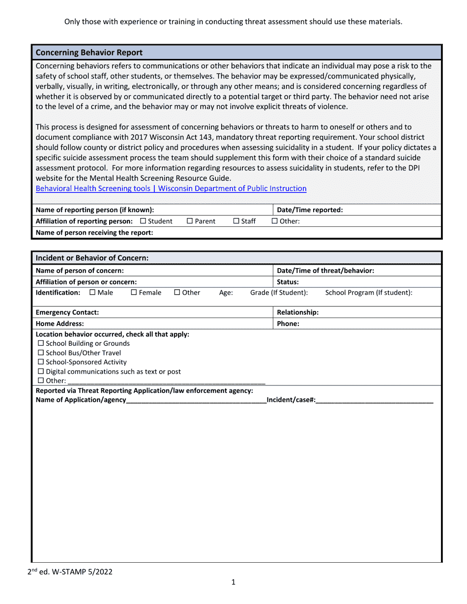 Wisconsin Concerning Behavior Report - Fill Out, Sign Online and ...
