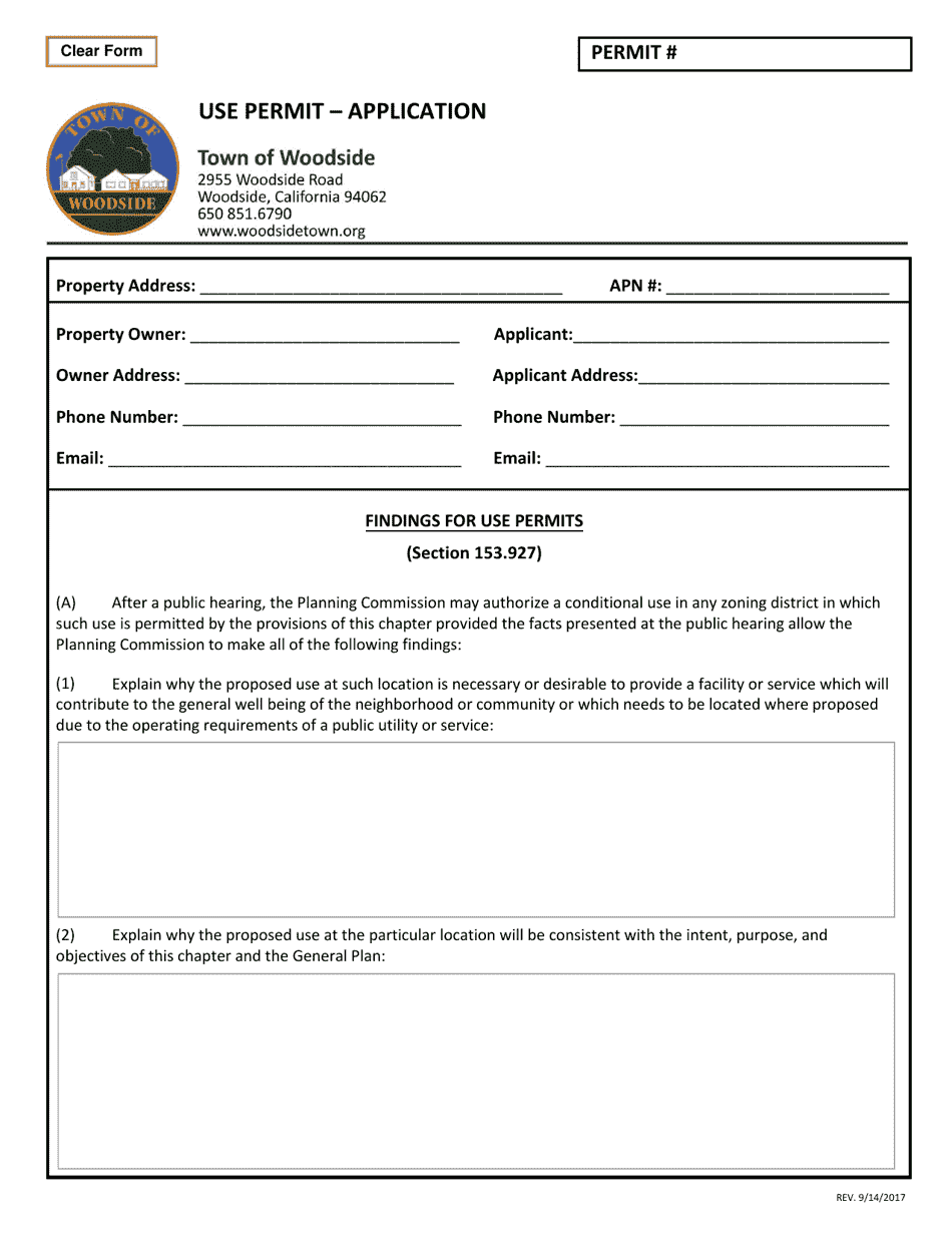 Town of Woodside, California Use Permit - Application - Fill Out, Sign ...