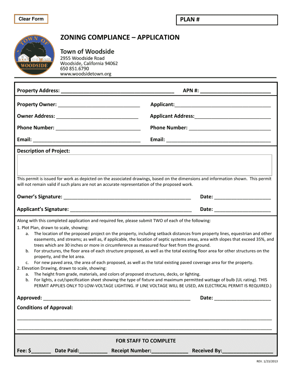 Town of Woodside, California Zoning Compliance - Application - Fill Out ...