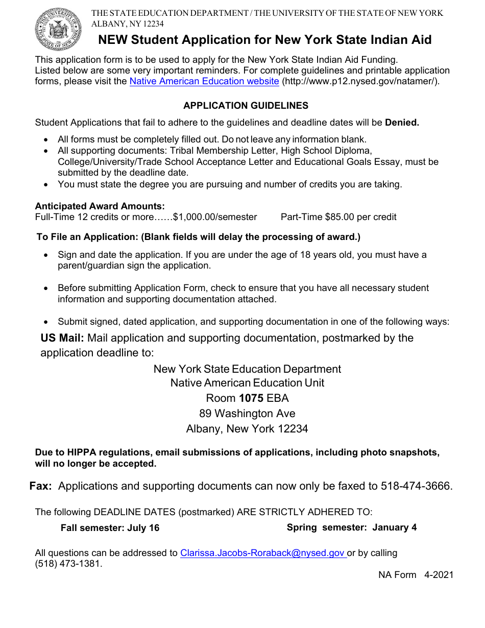 New York New Student Application for New York State Indian Aid - Fill ...