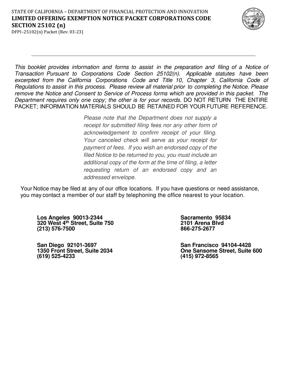 Download Instructions for Form DFPI-25102(N) Limited Offering Exemption ...