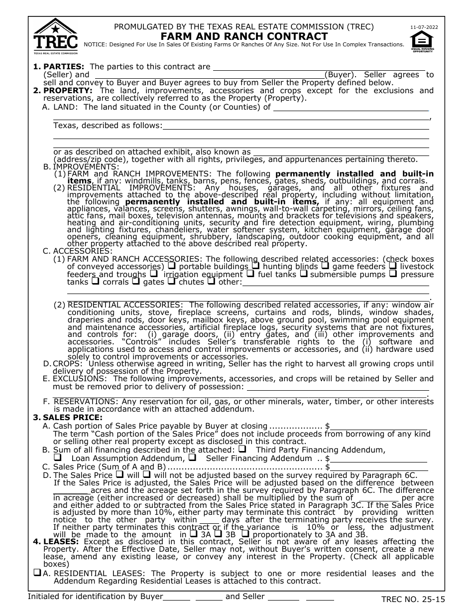 TREC Form 25-15 - Fill Out, Sign Online and Download Fillable PDF ...