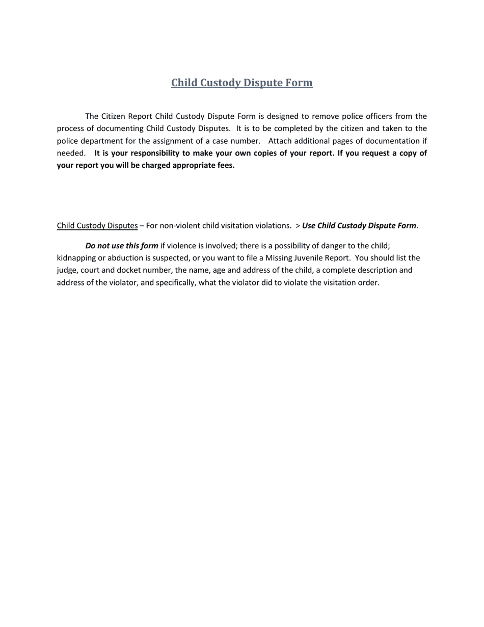 City of Hanford, California Child Custody Dispute Form - Fill Out, Sign ...