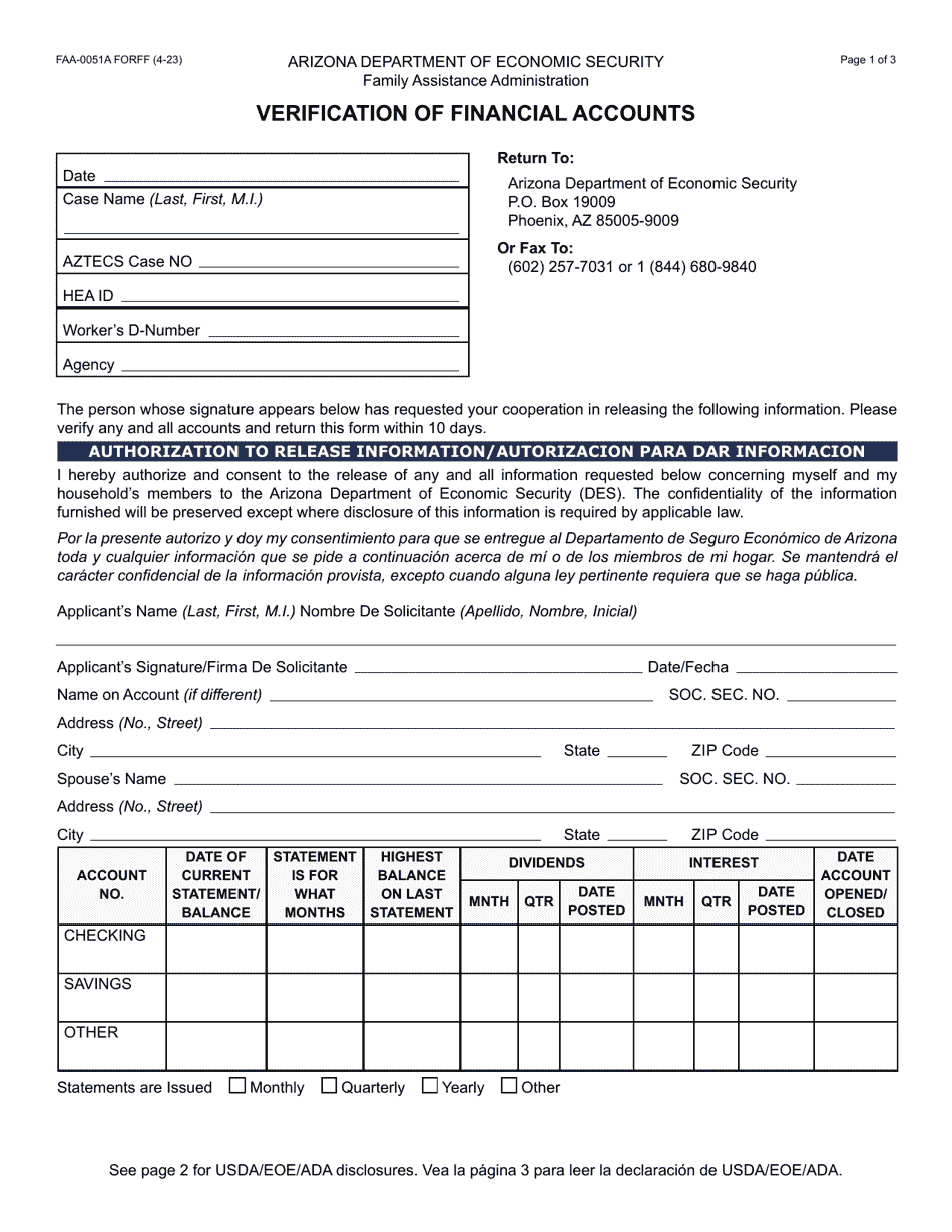 Form FAA-0051A Download Fillable PDF or Fill Online Verification of ...