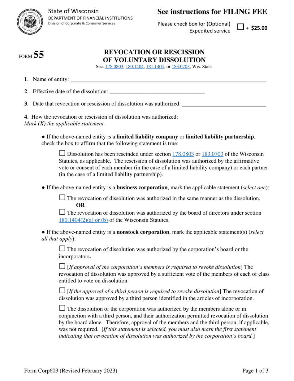 Form 55 (Corp603) - Fill Out, Sign Online and Download Fillable PDF ...