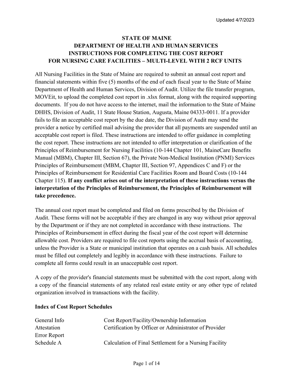 Download Instructions for Mainecare Cost Report for Nursing Care ...