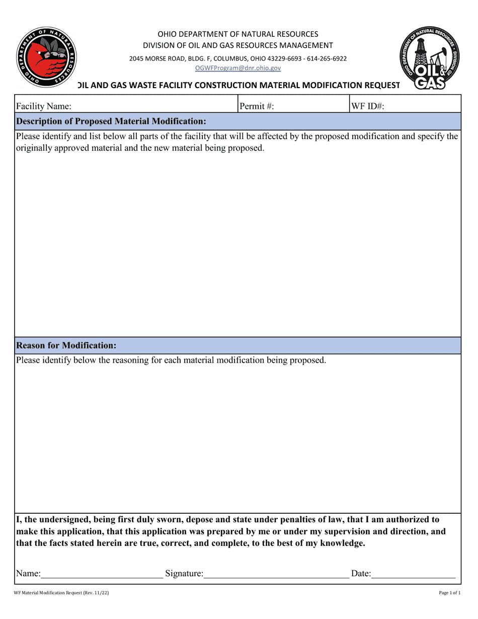 Ohio Oil and Gas Waste Facility Construction Material Modification ...