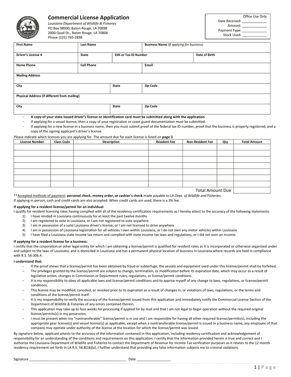 Louisiana Commercial License Application - Fill Out, Sign Online and ...