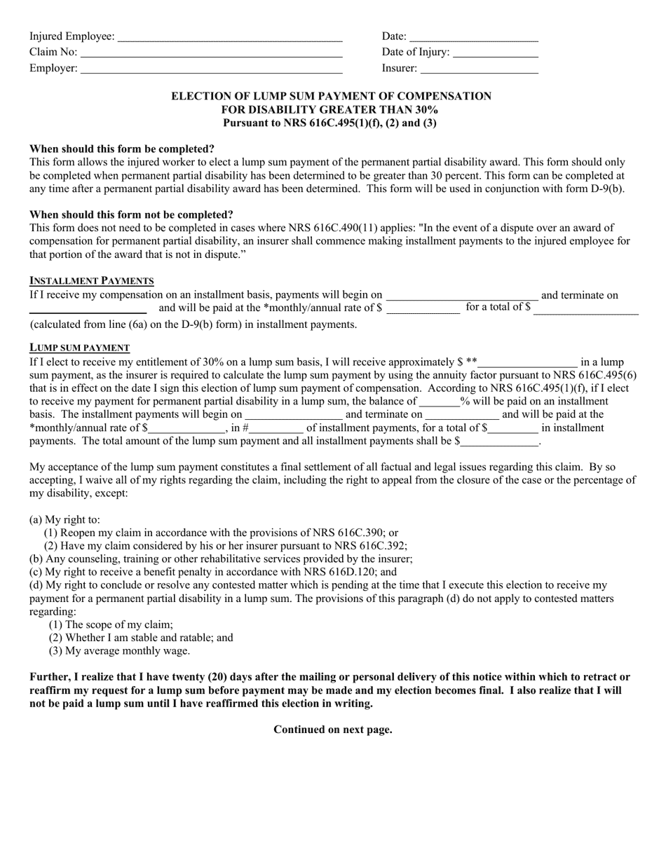 Form D-10B Download Fillable PDF or Fill Online Election of Lump Sum ...