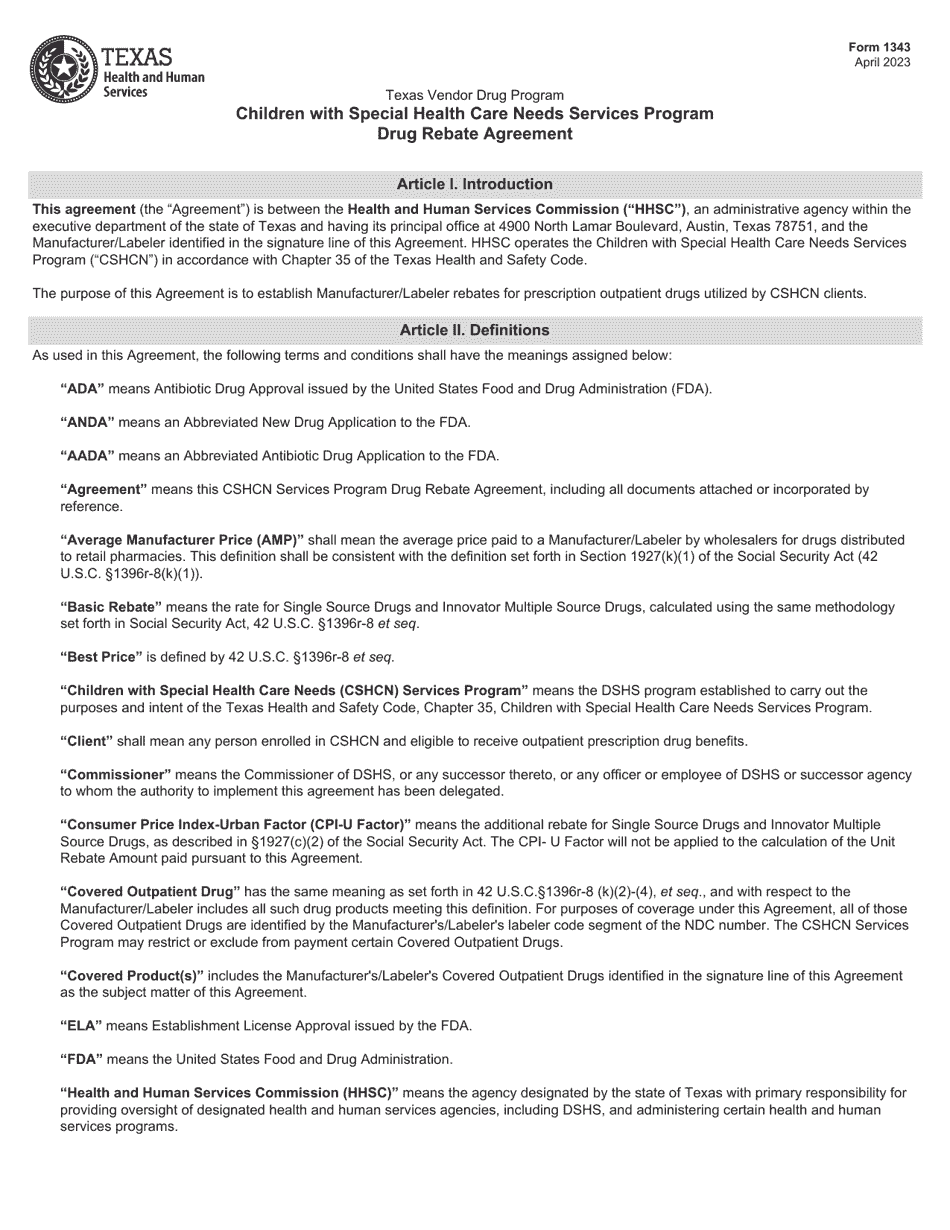 Form 1343 - Fill Out, Sign Online and Download Fillable PDF, Texas ...