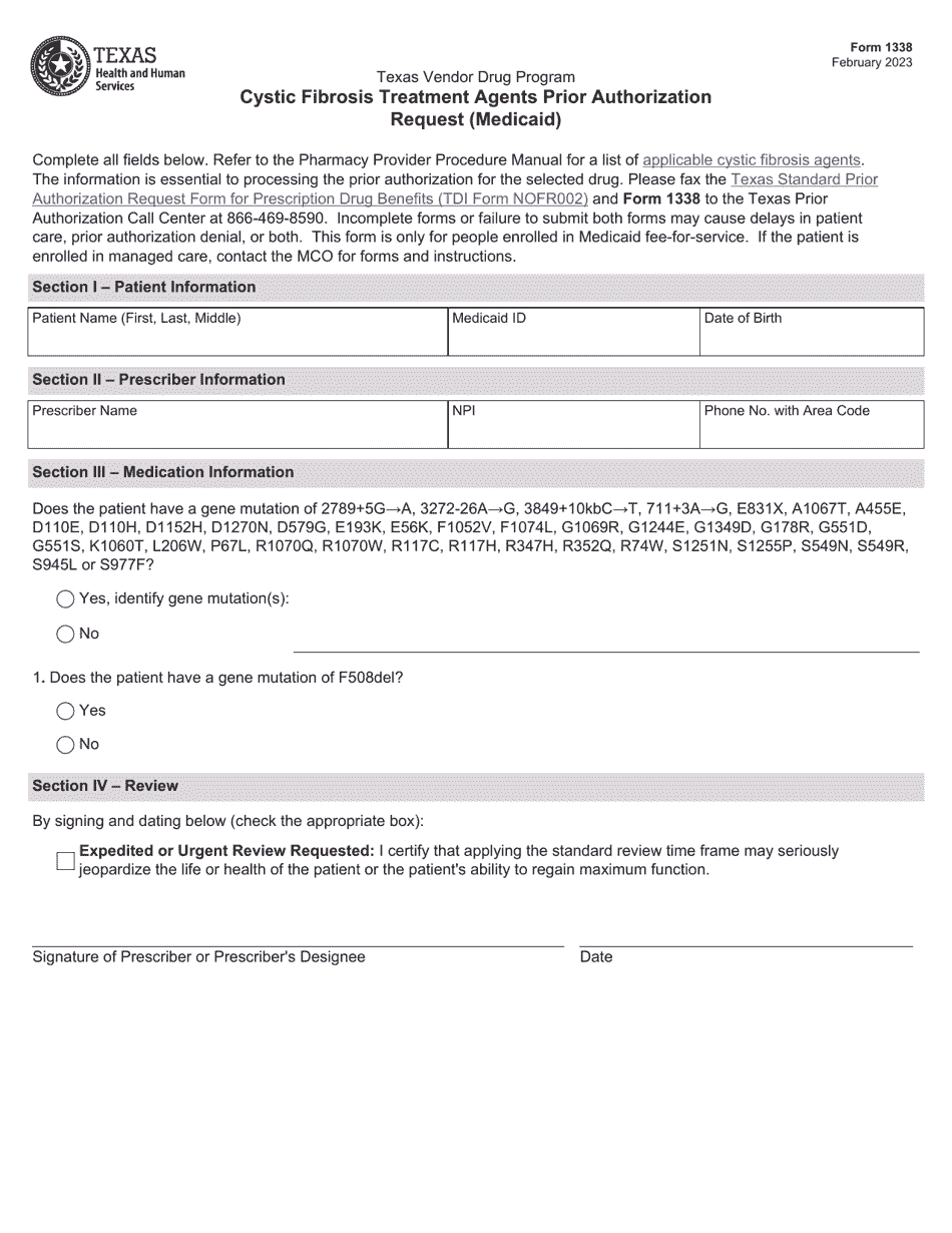 Form 1338 Download Fillable PDF or Fill Online Cystic Fibrosis ...