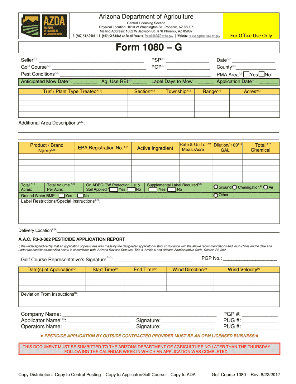 Form 1080G - Fill Out, Sign Online and Download Fillable PDF, Arizona ...