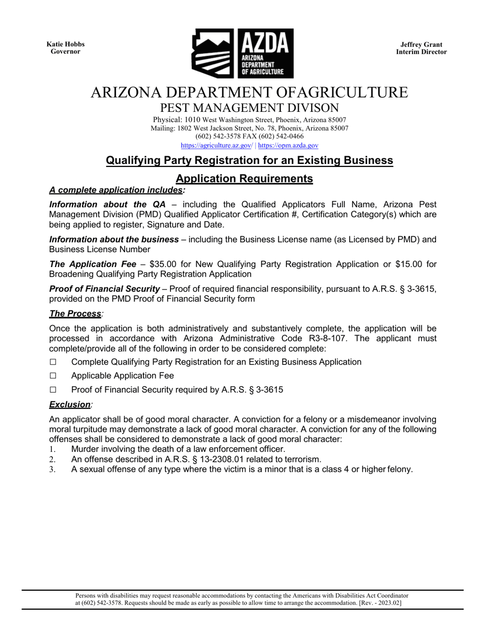 Arizona Qualifying Party Registration for an Existing Business License ...