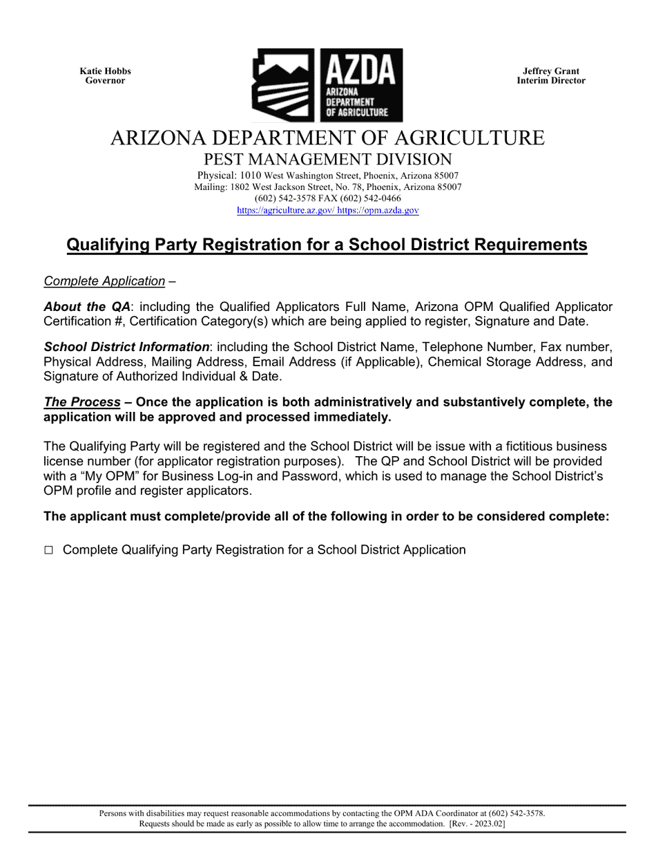 Arizona Qualifying Party Registration for a School District Application ...