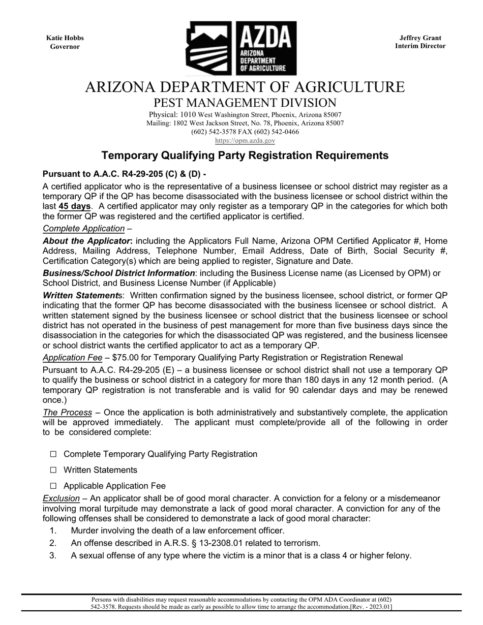 Arizona Temporary Qualifying Party Registration Application Download ...